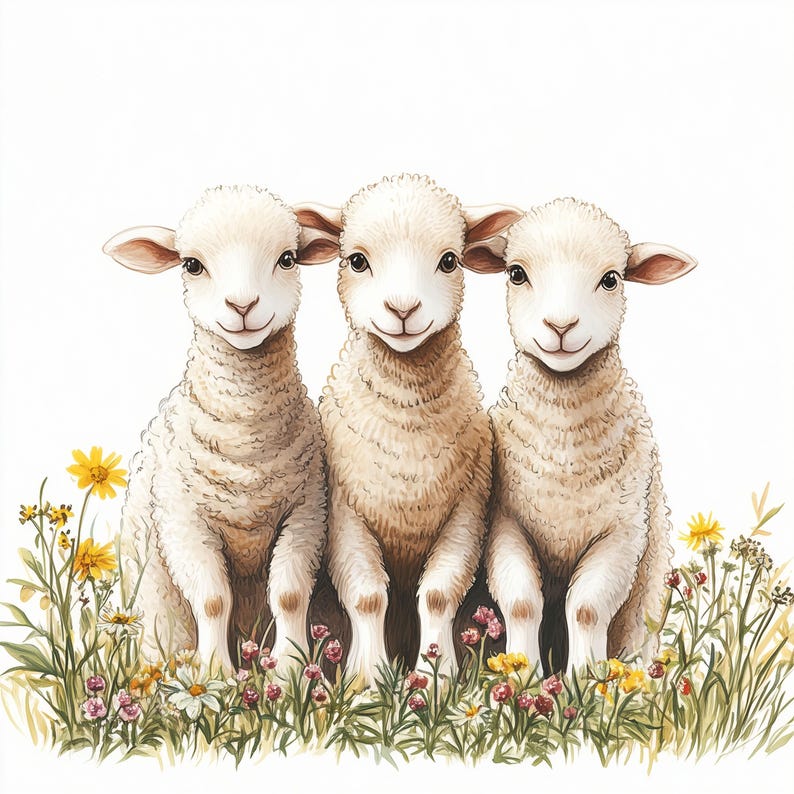 Watercolor Sheep Clipart Set: Farm Animal Illustrations (digital ...