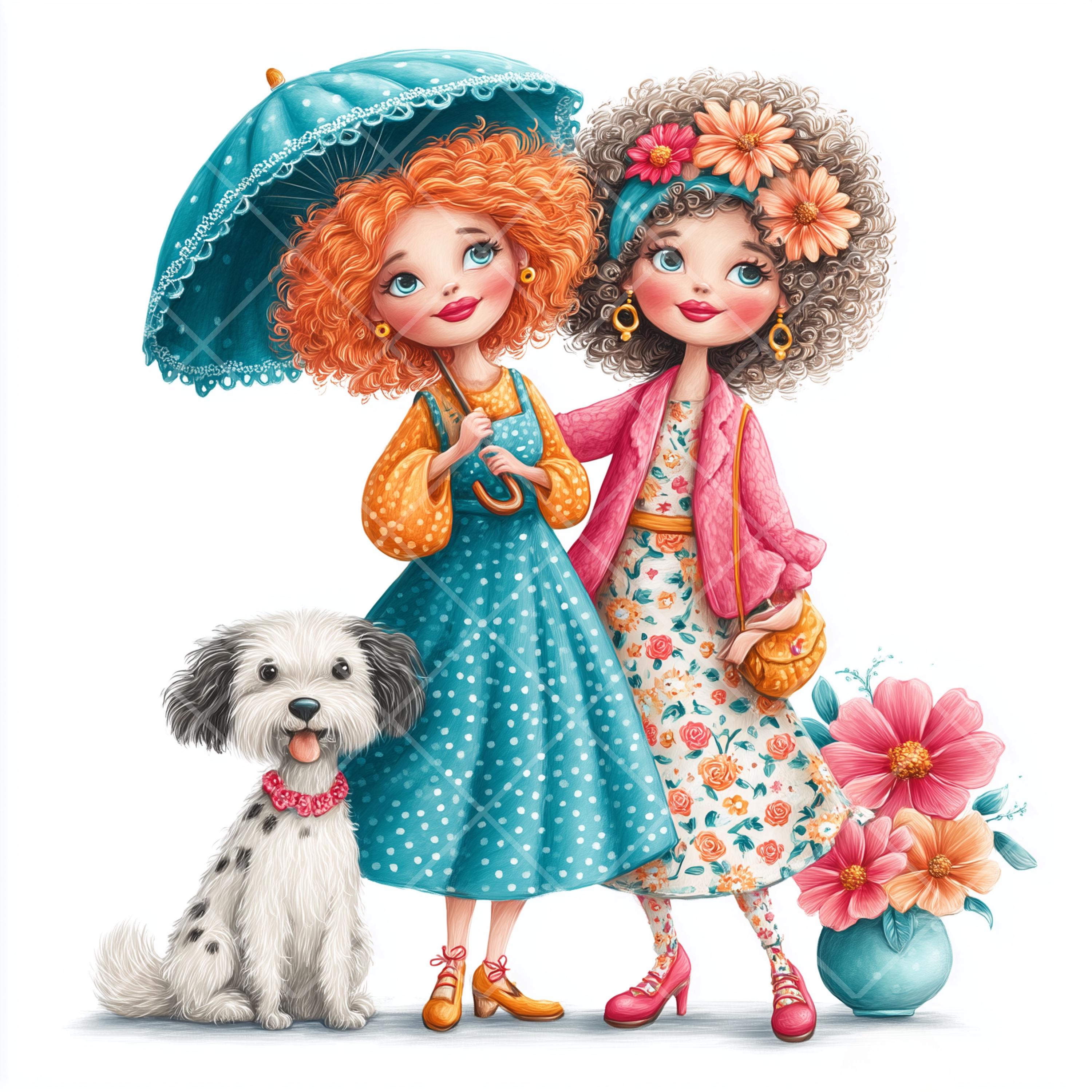 15 Best Friend Girl Cliparts | Whimsical Cute Friends JPG Illustrations ...