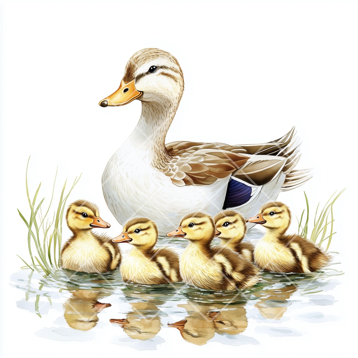 Mother Duck and Ducklings Clipart: Wildlife Nursery Decor (JPG Digital ...