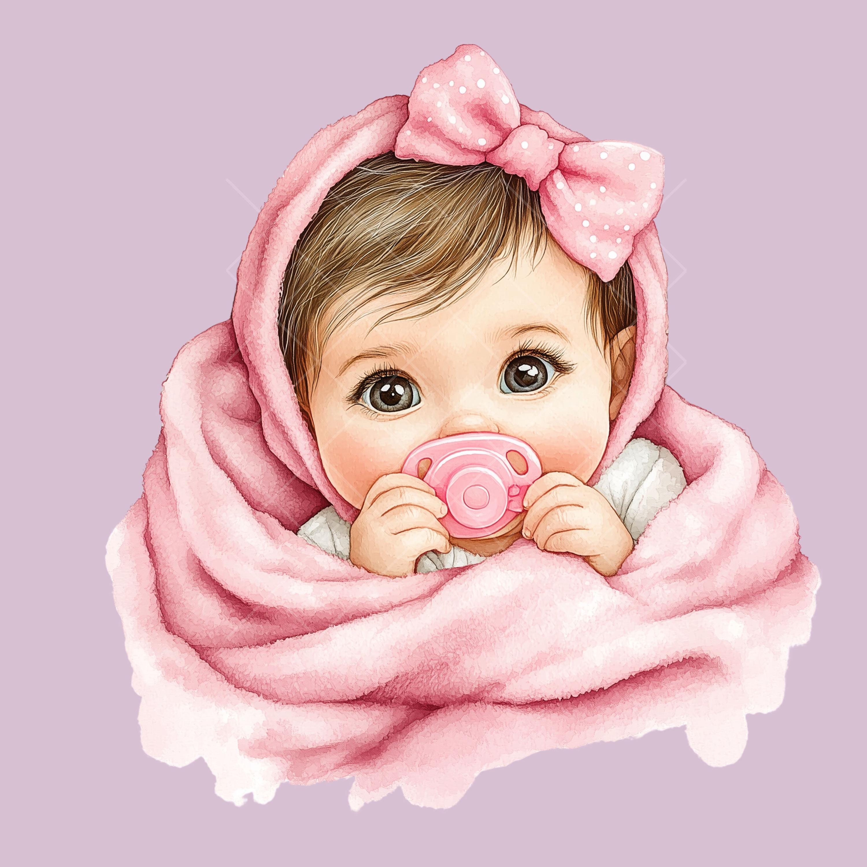Pink Blanket Baby Clipart: Watercolor Pacifier PNG (digital Download ...