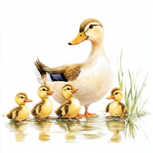 9 JPG Cliparts – Mother Duck and Ducklings, Cute Wildlife Illustrations ...