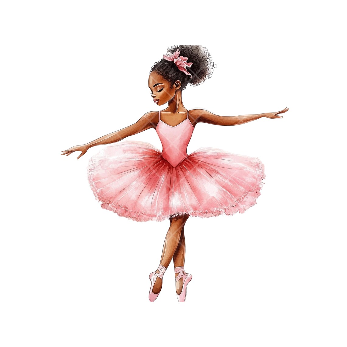 African American Ballerina Clipart: Pink Ballet Dancer PNG (digital ...