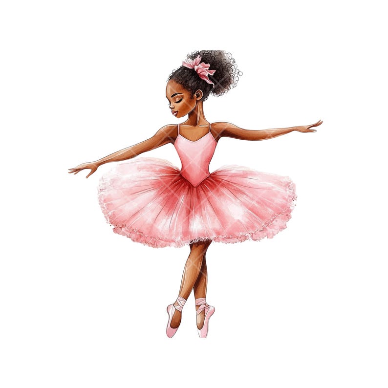 African American Ballerina Clipart: Pink Ballet Dancer PNG (digital ...