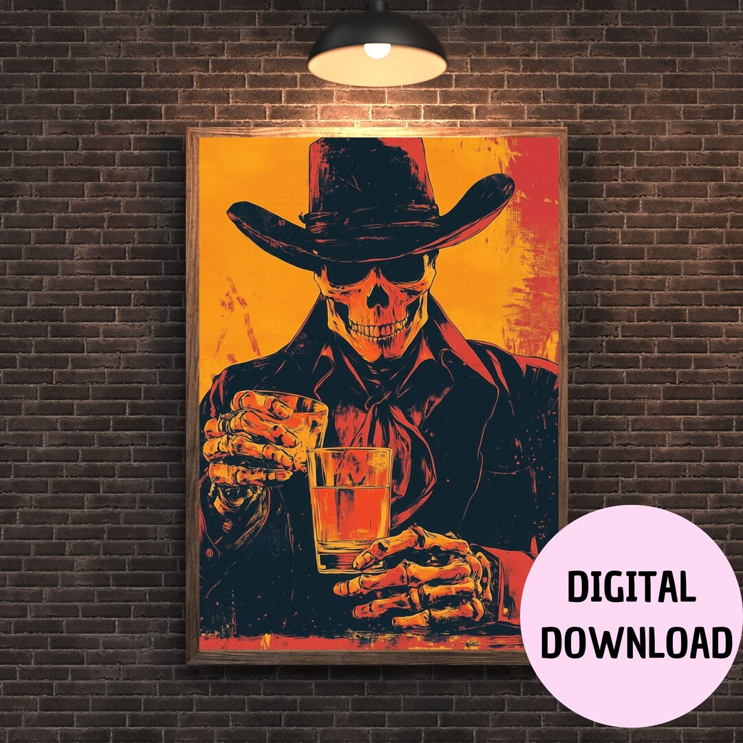 Cowboy Skeleton Wall Art Digital Download Bar Cart Decor, Whisky Lover ...