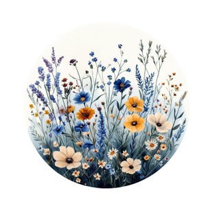 Watercolor Wildflower Circle – 10 PNG Cliparts With Colorful Meadow ...