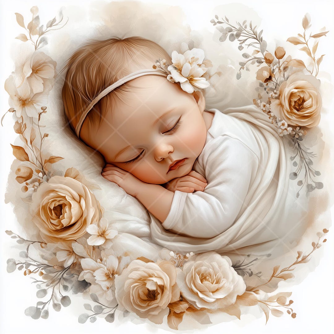 Baby in Flowers Clipart: Watercolor Nursery Decor (digital Download) - Etsy