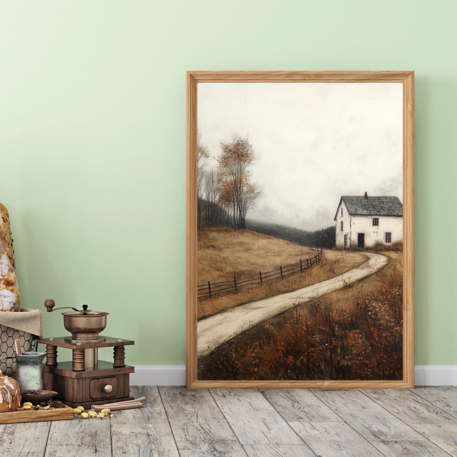 Dark Cottagecore Fall Landscape Print - Vintage Farmhouse Wall Art for ...