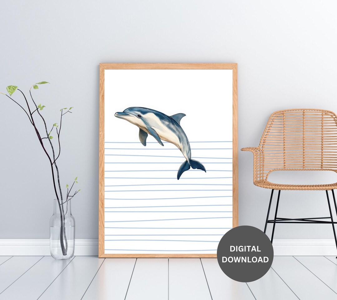 Dolphin Art Stripped Blue Fish Kitchen Decor DIGITAL DOWNLOAD Print ...