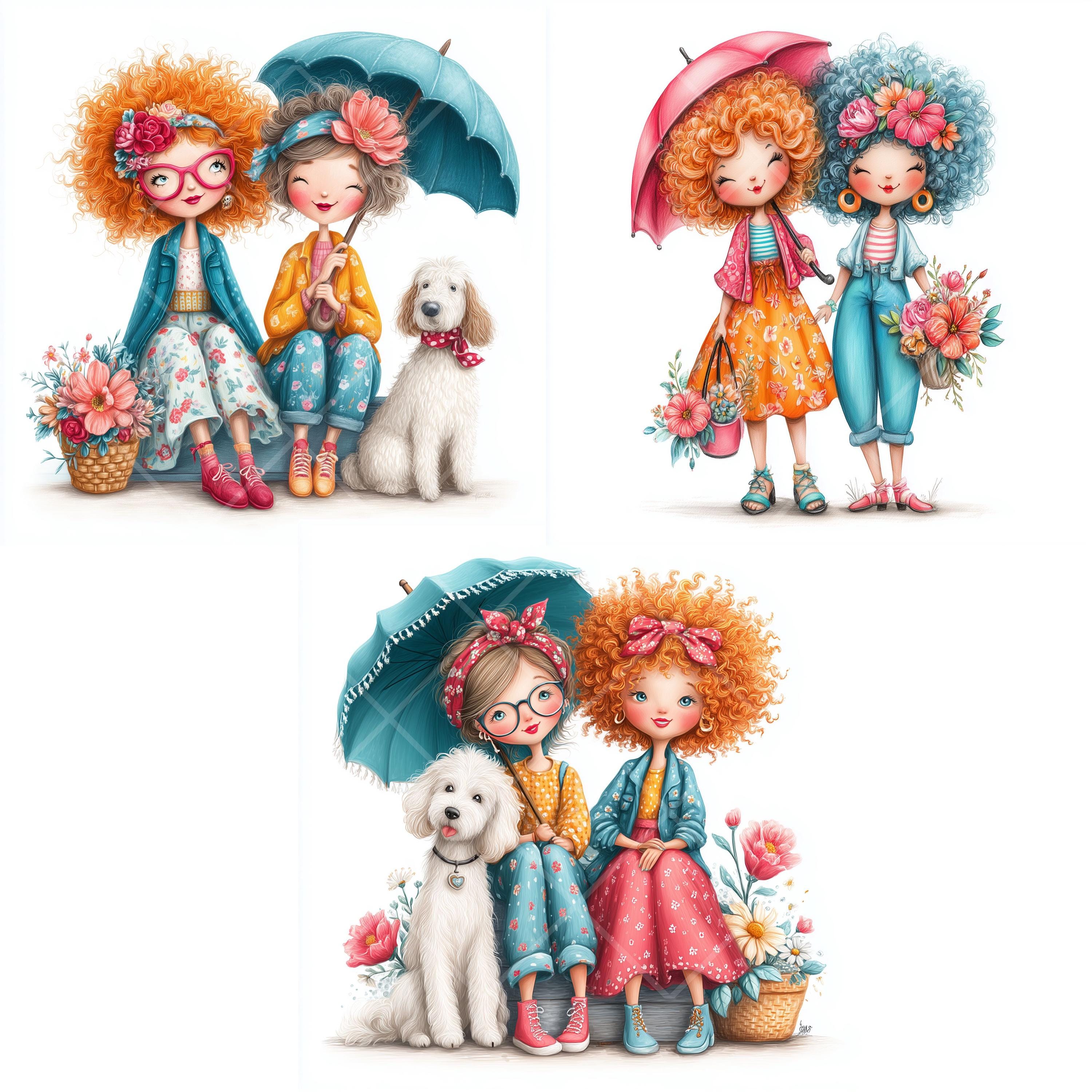 15 Best Friend Girl Cliparts | Whimsical Cute Friends JPG Illustrations ...