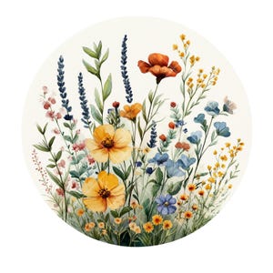 Watercolor Wildflower Circle – 10 PNG Cliparts With Colorful Meadow ...
