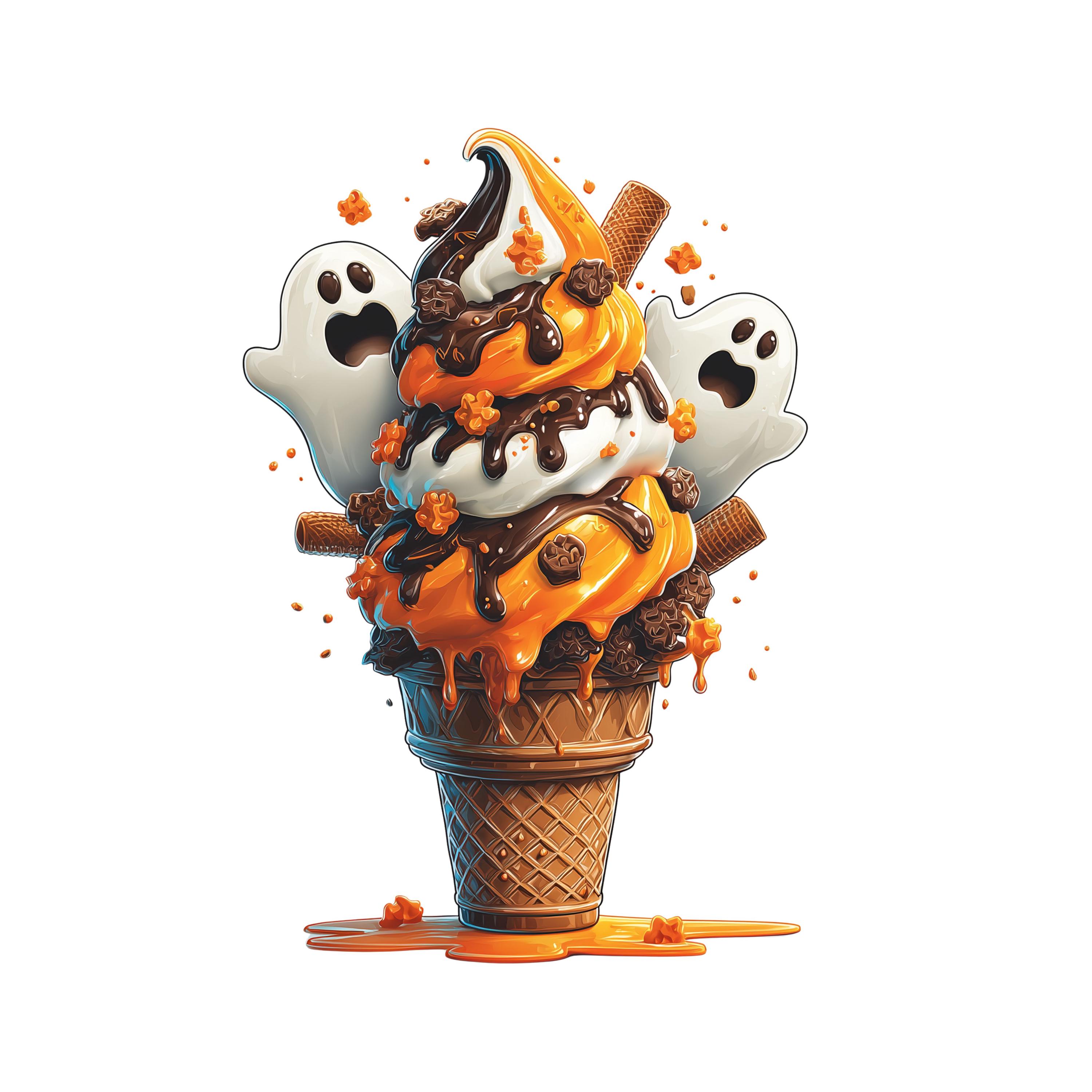 Halloween Ice Cream Clipart: Spooky Dessert PNG Images (digital ...