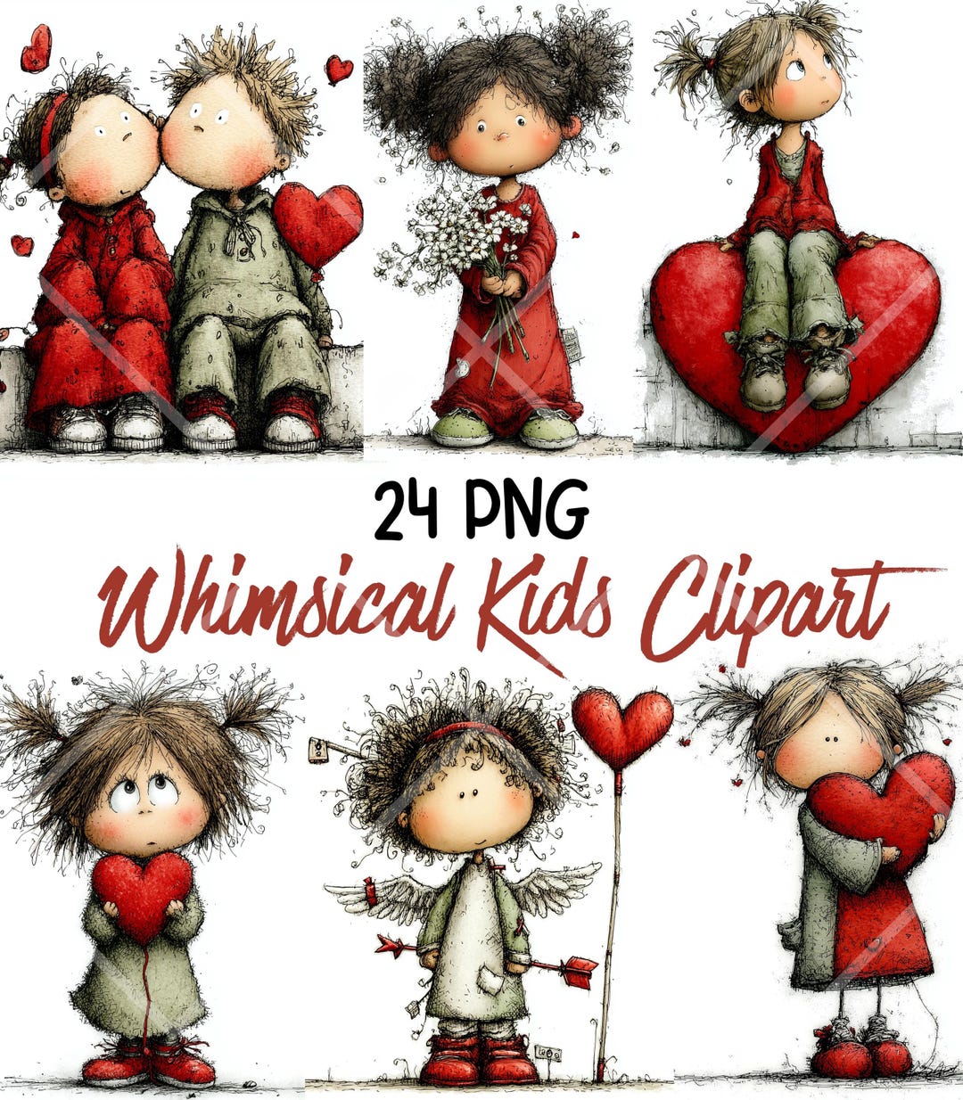 Whimsical Kids Clipart JPG, Cute Child Illustrations, Hand Drawn ...
