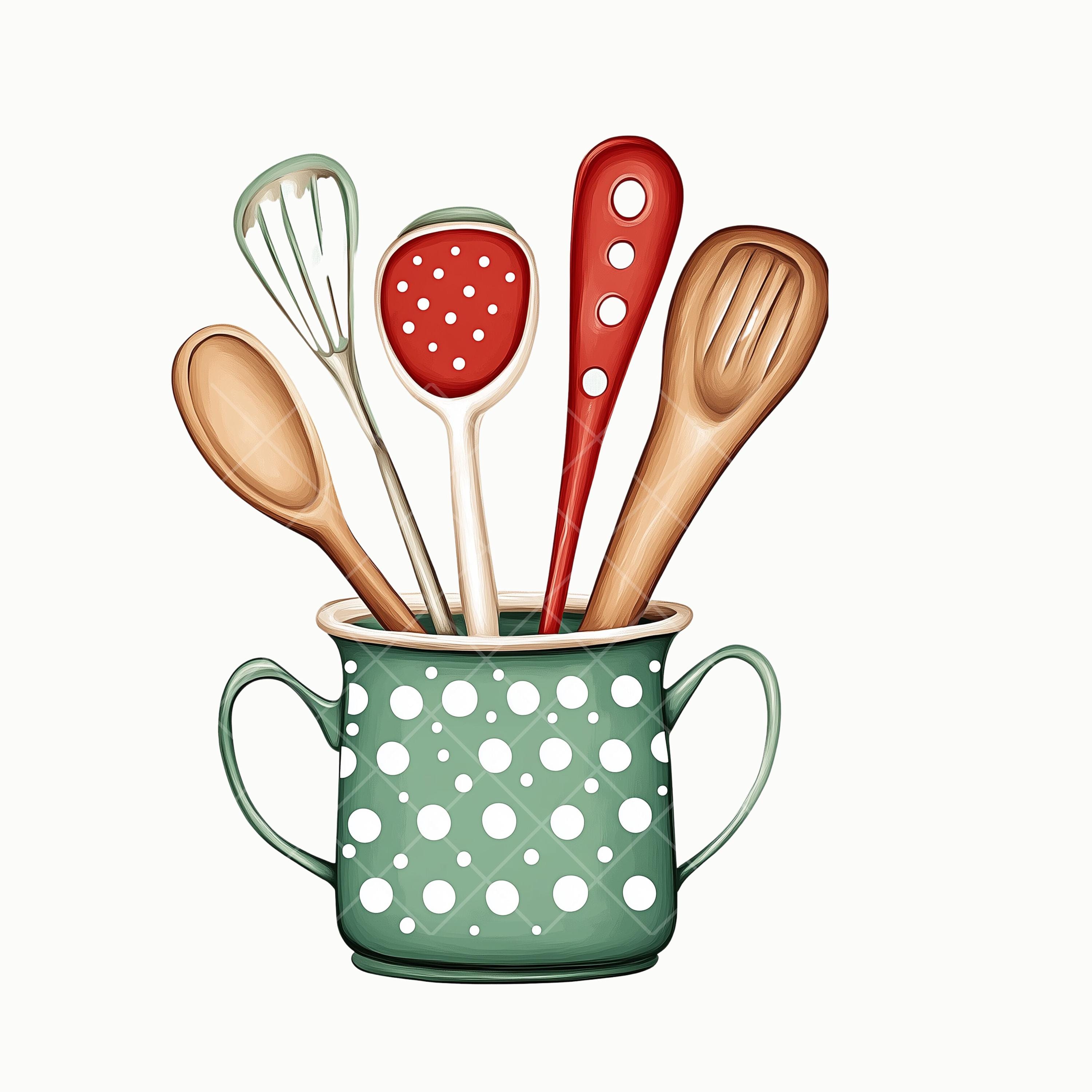 50s Vintage Kitchen Utensils Clipart: Retro Polka Dot Baking Tools ...