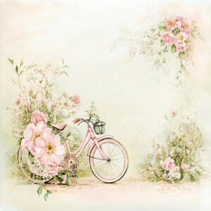 Vintage Floral Bicycle Clipart Set, 10 Soft Pastel Jpgs, Bicycle ...