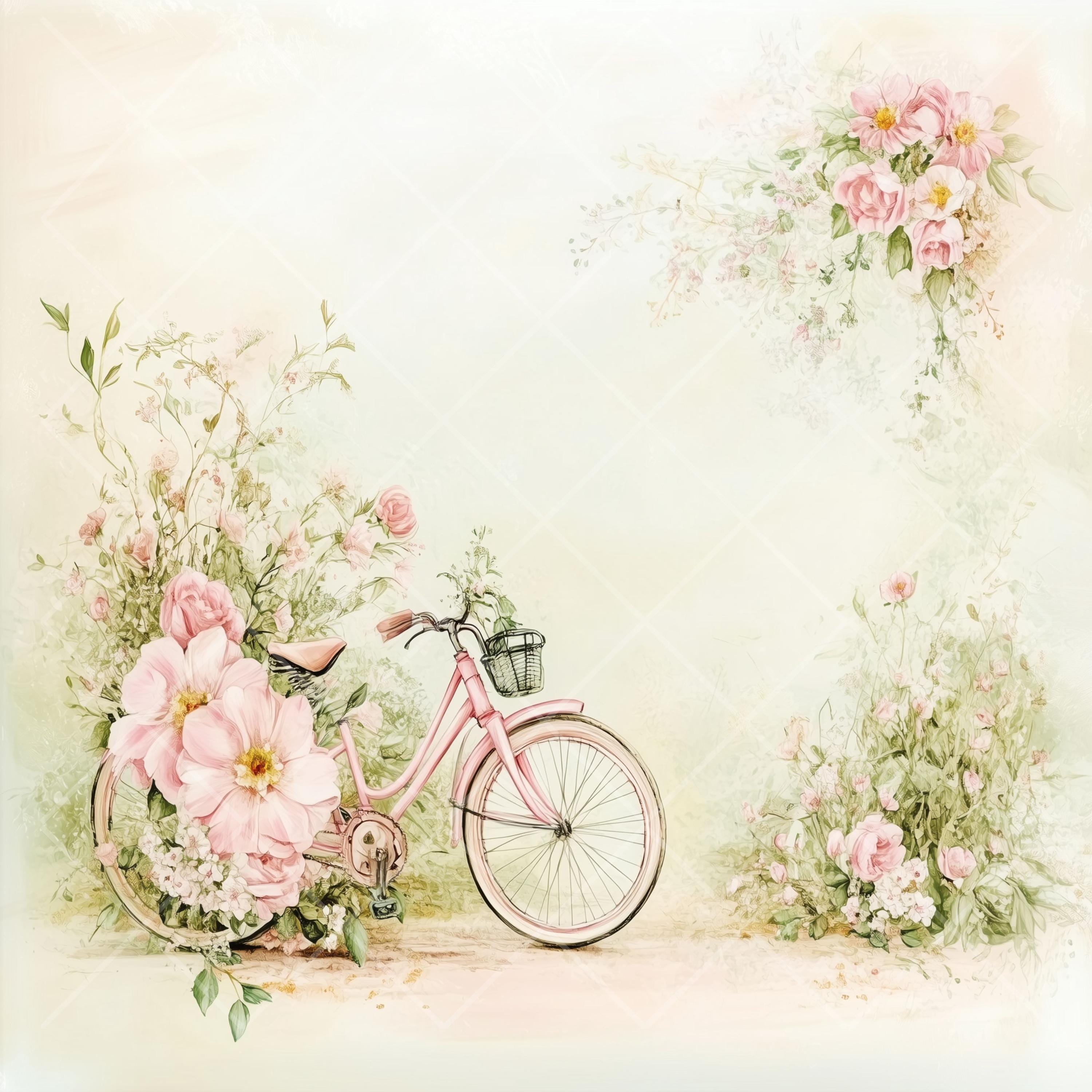 Vintage Floral Bicycle Clipart Set, 10 Soft Pastel Jpgs, Bicycle ...