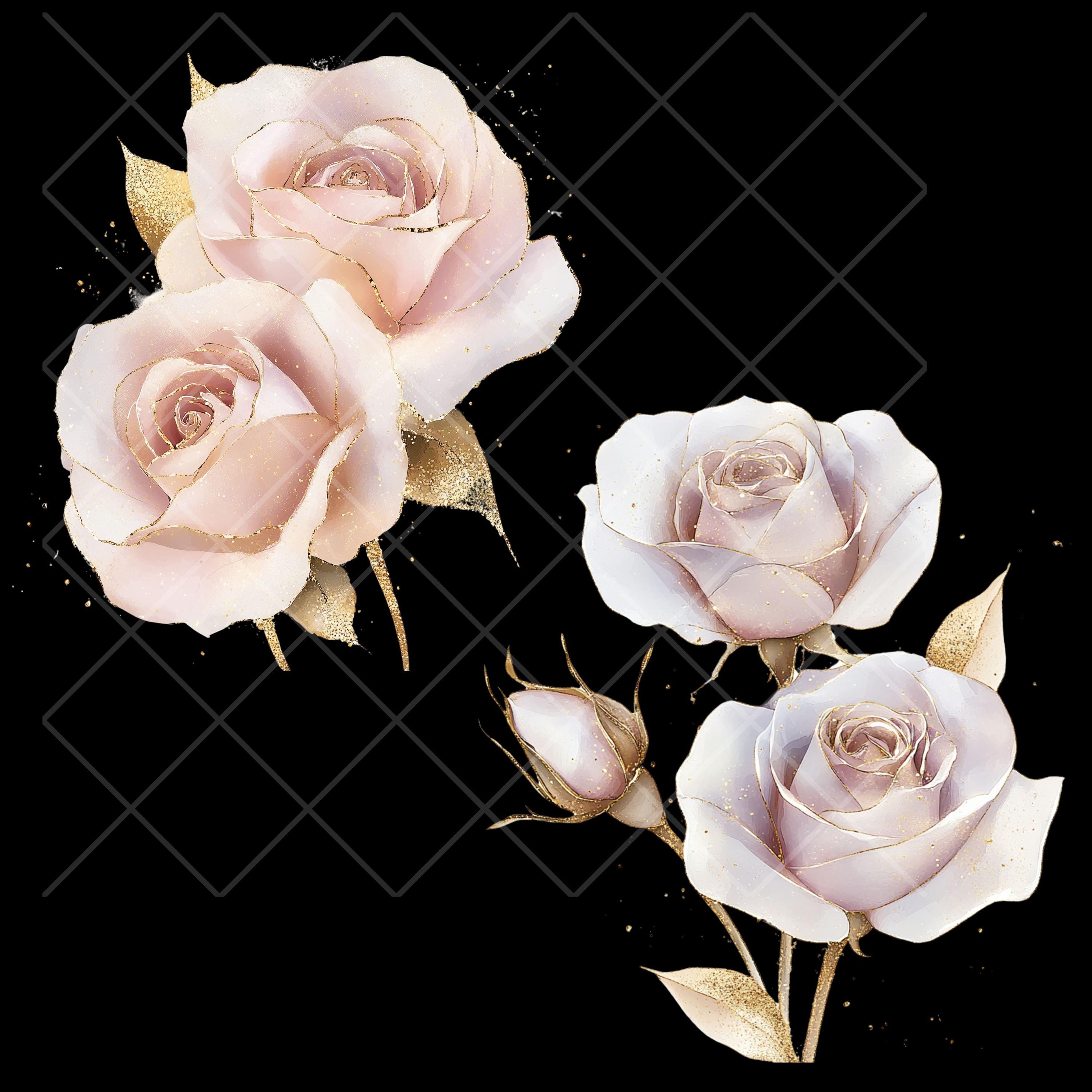 Watercolor Rose Clipart: Gold Glitter Floral PNG Images (digital ...