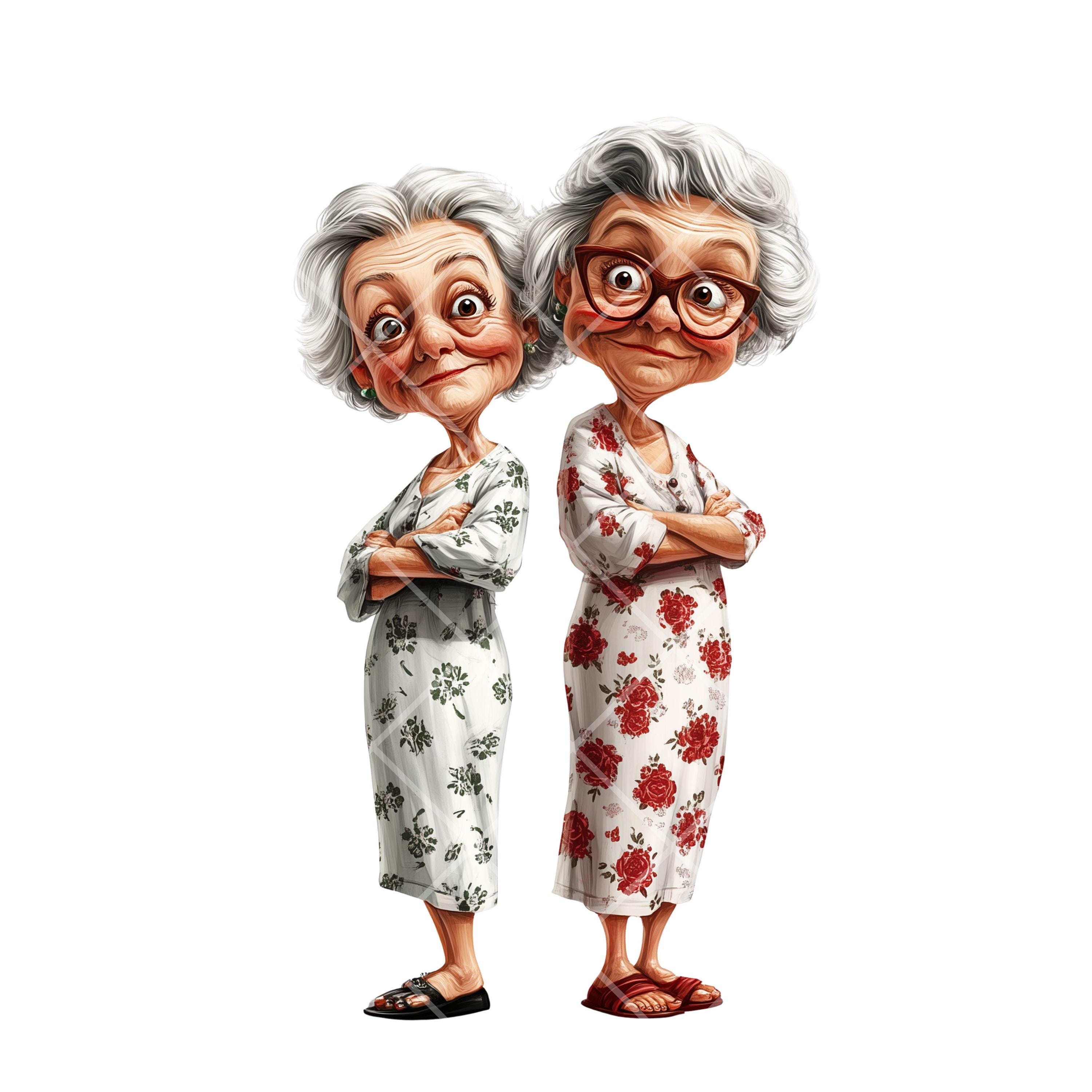 16 Funny Grandma Pyjama Clipart PNG, Cute Old Lady Cartoon Digital ...