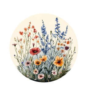 Watercolor Wildflower Circle – 10 PNG Cliparts With Colorful Meadow ...
