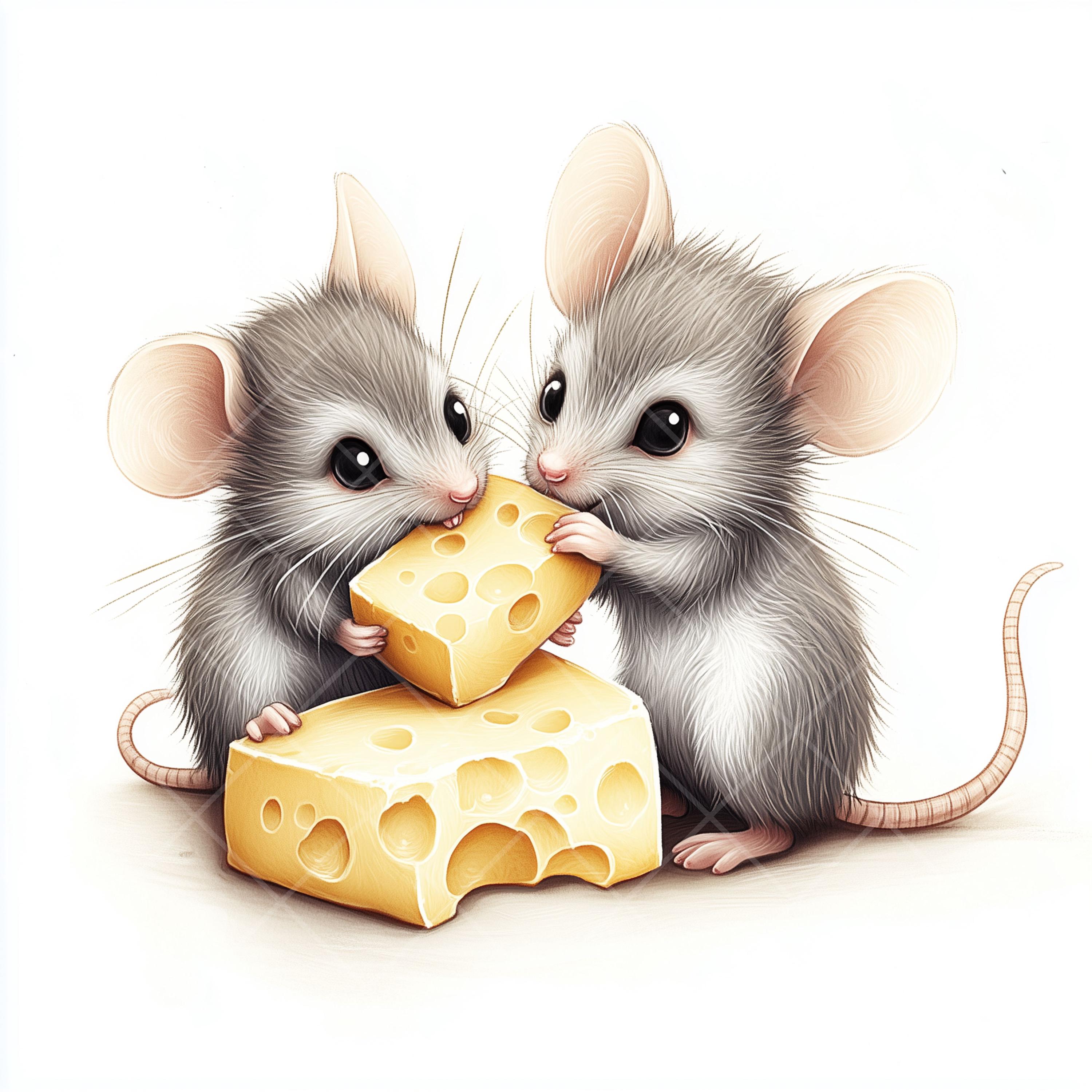 10 Adorable Baby Mice Clipart - Two Cute Little Mice Nibbling Cheese ...