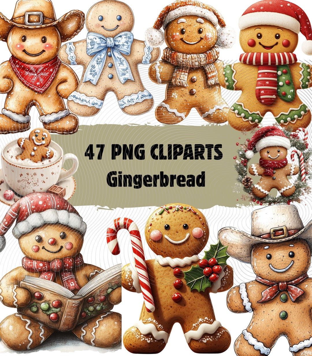 Gingerbread 47 PNG Clipart Set, Christmas Cookie Art, Holiday Baking ...