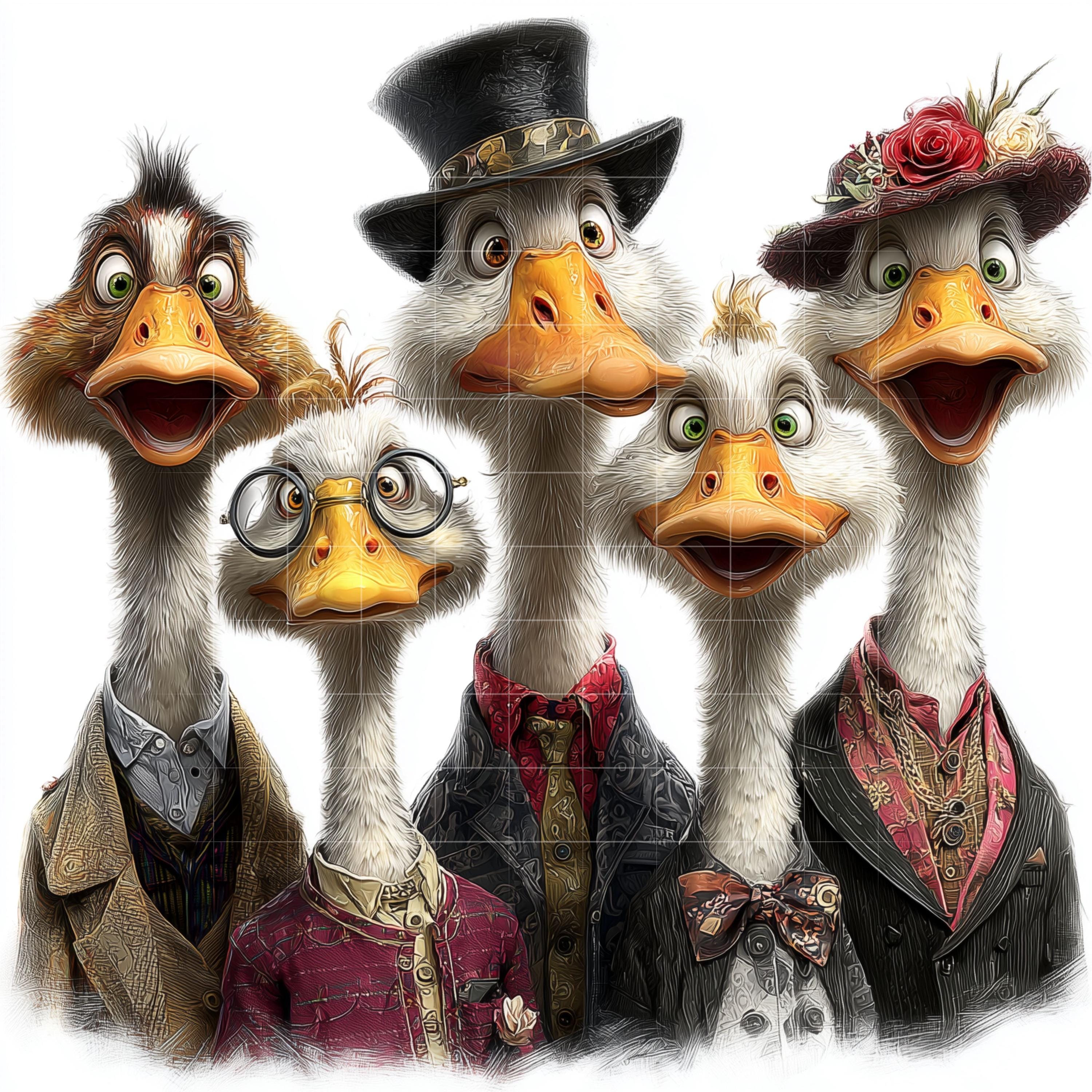 Whimsical Goose Clipart Set: Funny Farm Animals in Clothes (digital ...