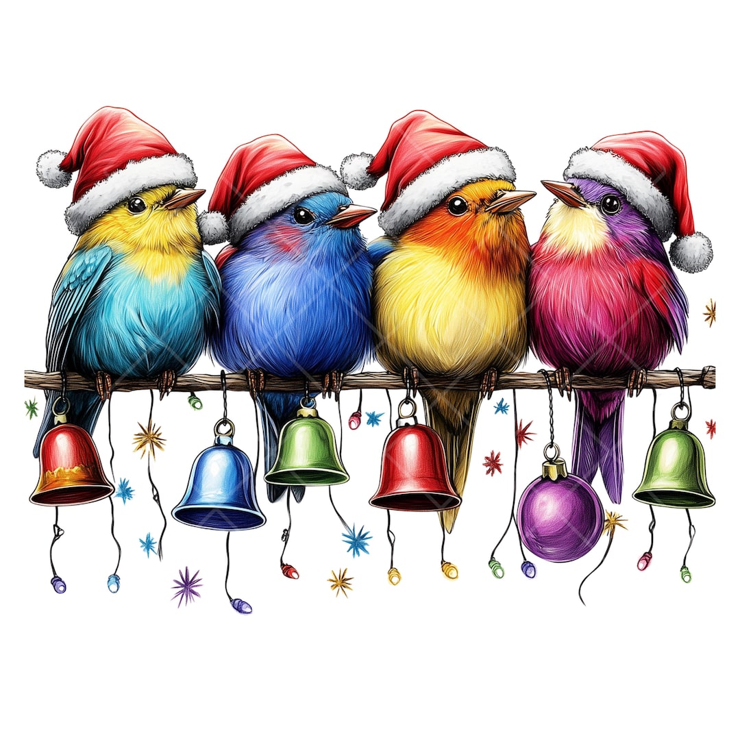 Watercolor Christmas Birds Clipart: Festive Holiday PNG (digital ...