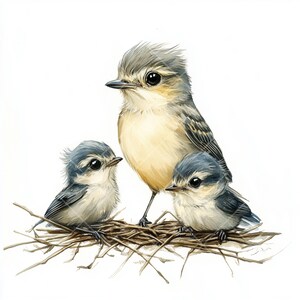 10 Jpgs Watercolor Mother Bird Clipart, Bird With Baby Birds for DIY ...