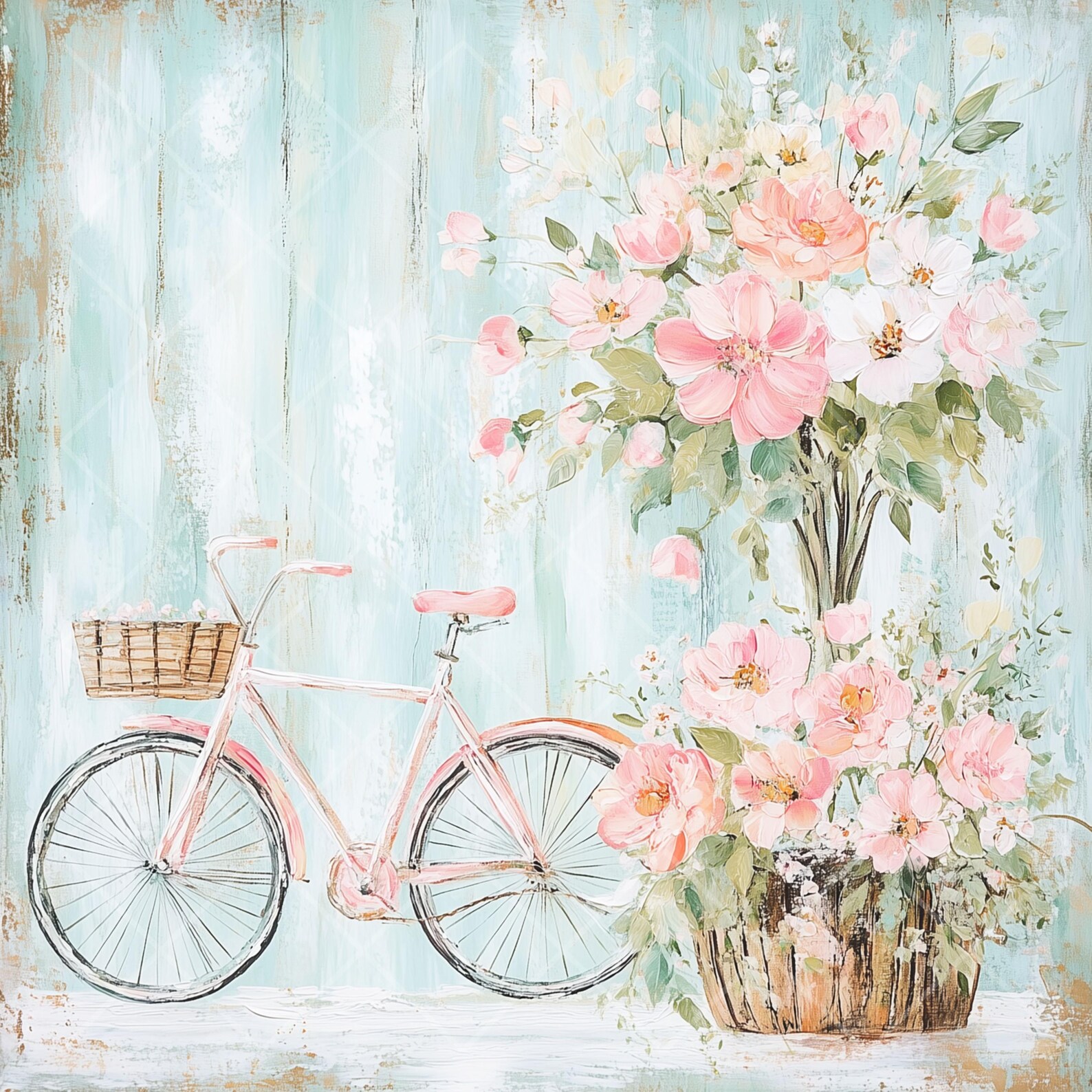 Vintage Floral Bicycle Clipart Set, 10 Soft Pastel Jpgs, Bicycle ...