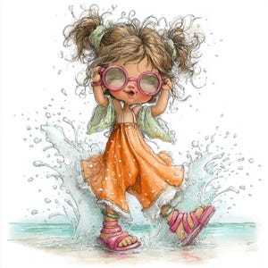 Whimsical Beach Girl Clipart Bundle, 28 JPG Watercolor Summer Kids ...