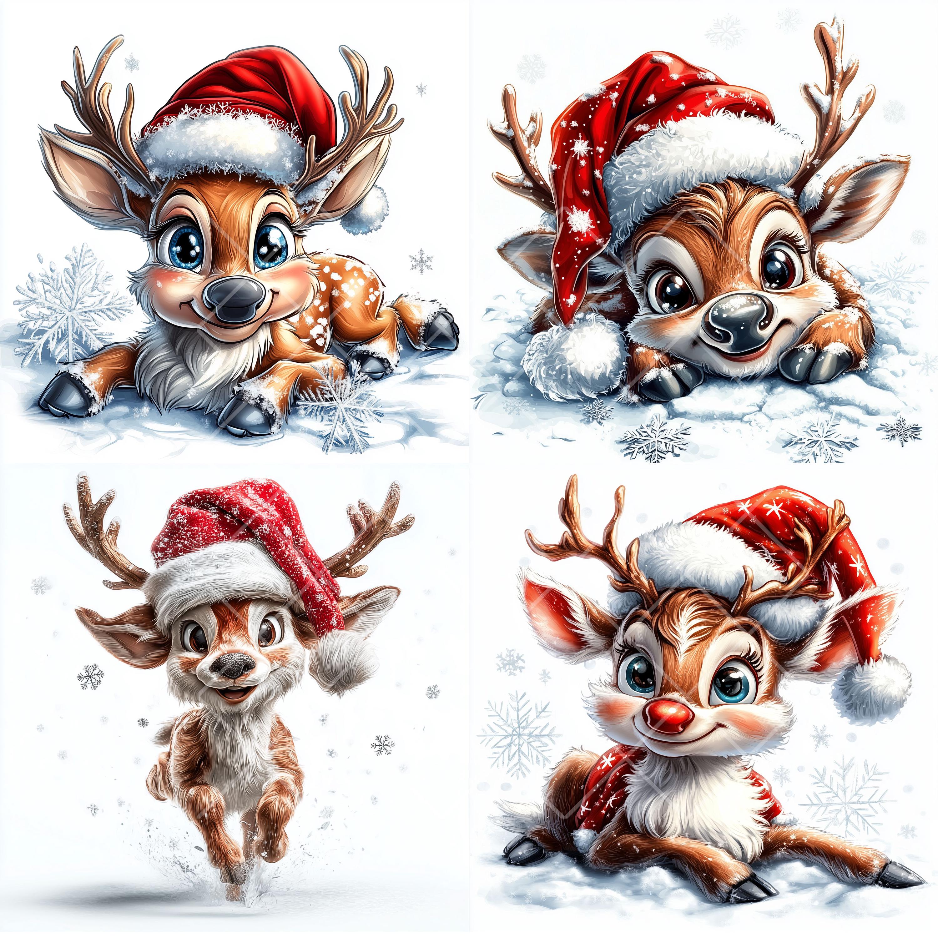 Christmas Reindeer Clipart Bundle | Cute Red Nose Rudolph Cartoon ...