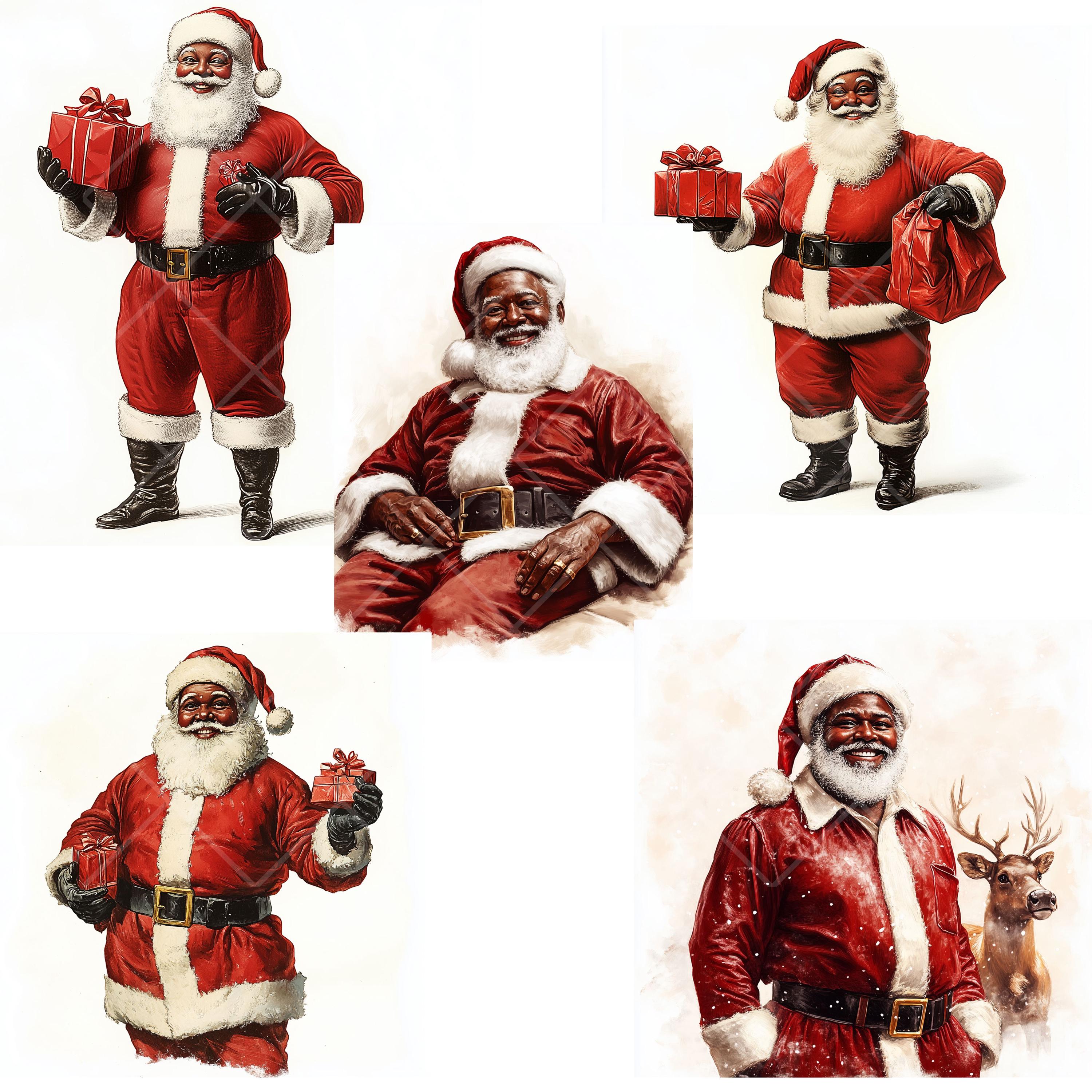 23 Black Santa Clipart JPG, African American Christmas Illustration ...