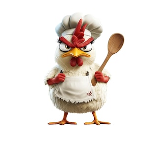 Angry Chicken Chef 11 PNG Clipart Set – Funny Grumpy Hen in Apron With ...