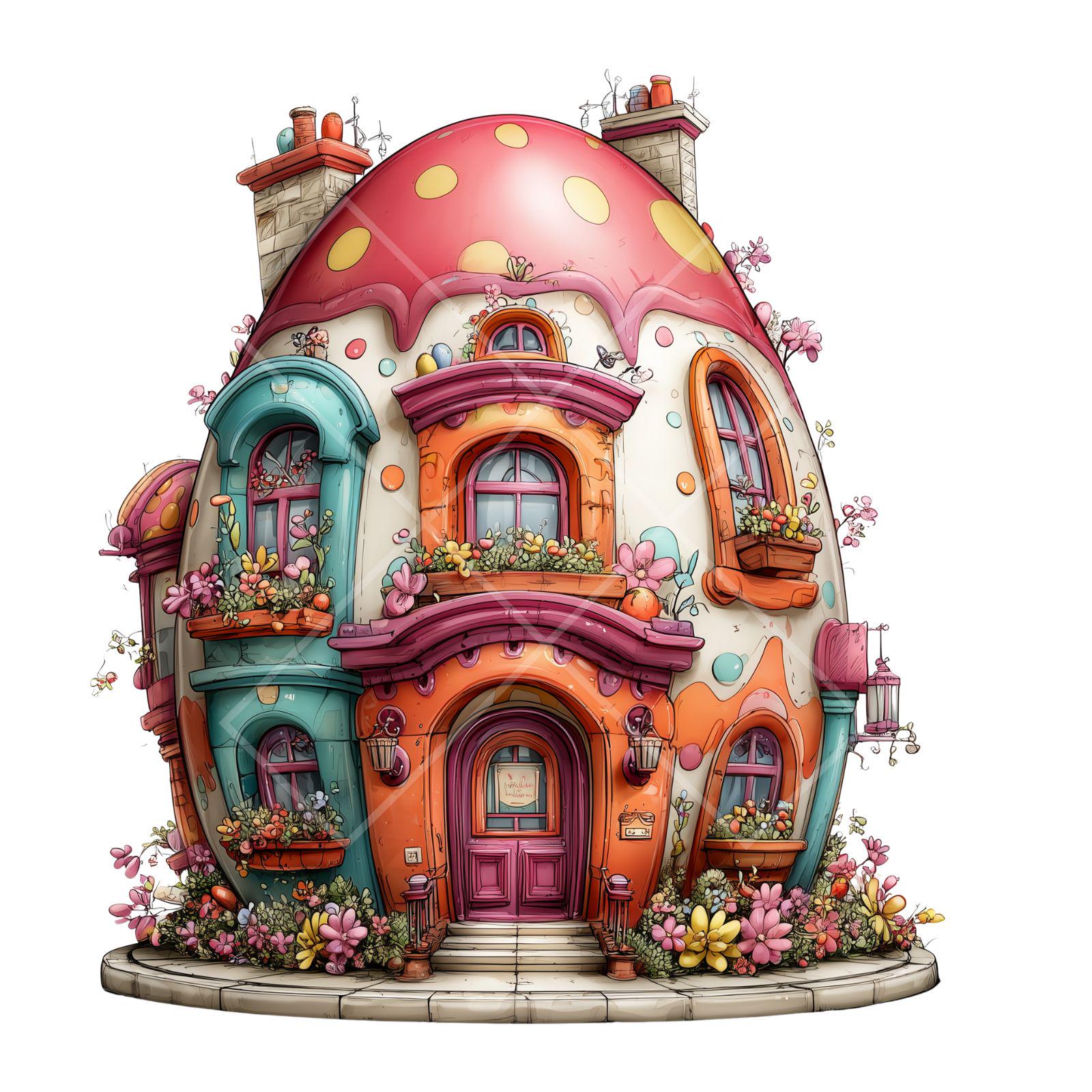Whimsical Easter Egg House Clipart Set, 18 PNG Fairy Egg Houses, Cute ...