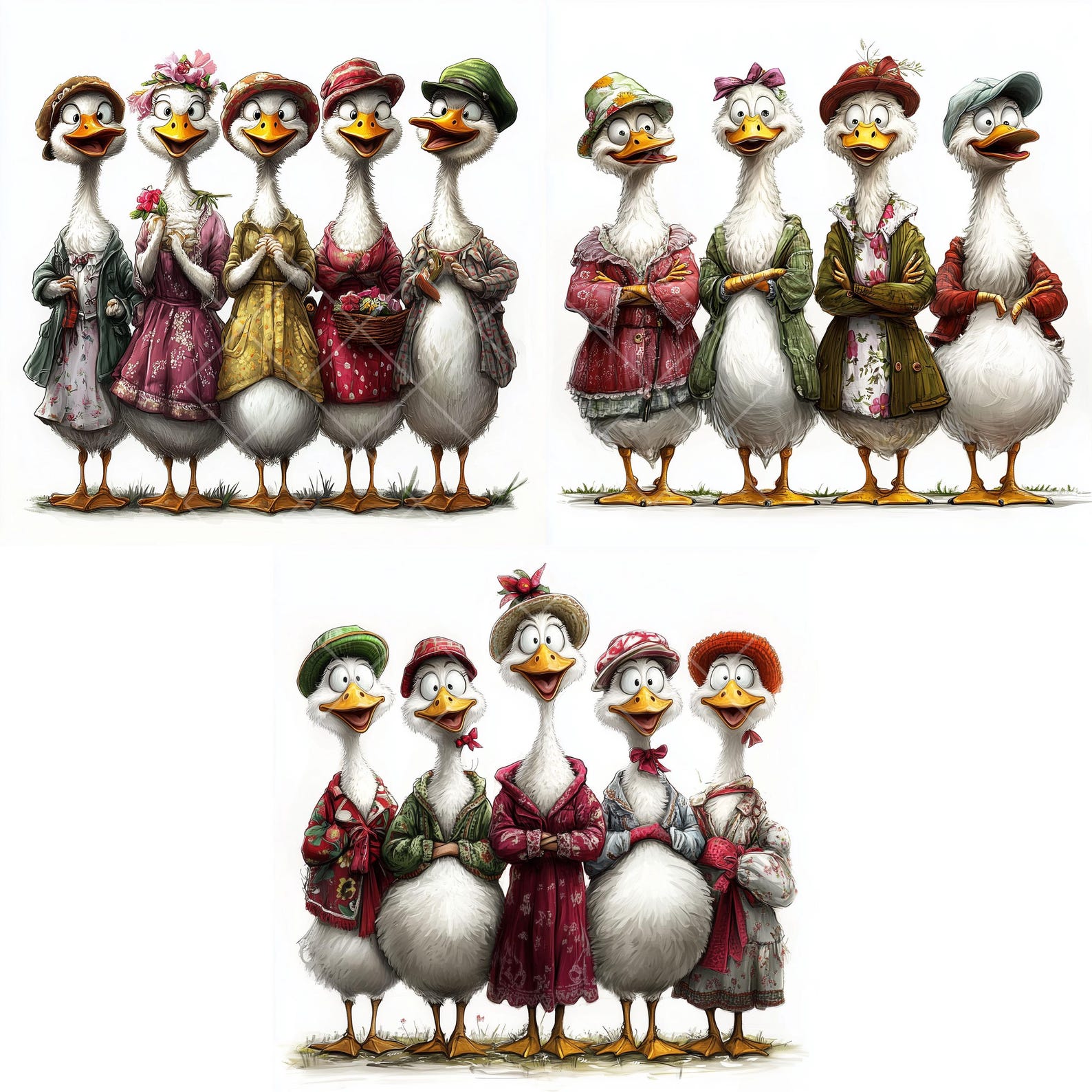 Funny Goose Clipart Set: Cottagecore Farm Animal Illustrations (JPG ...