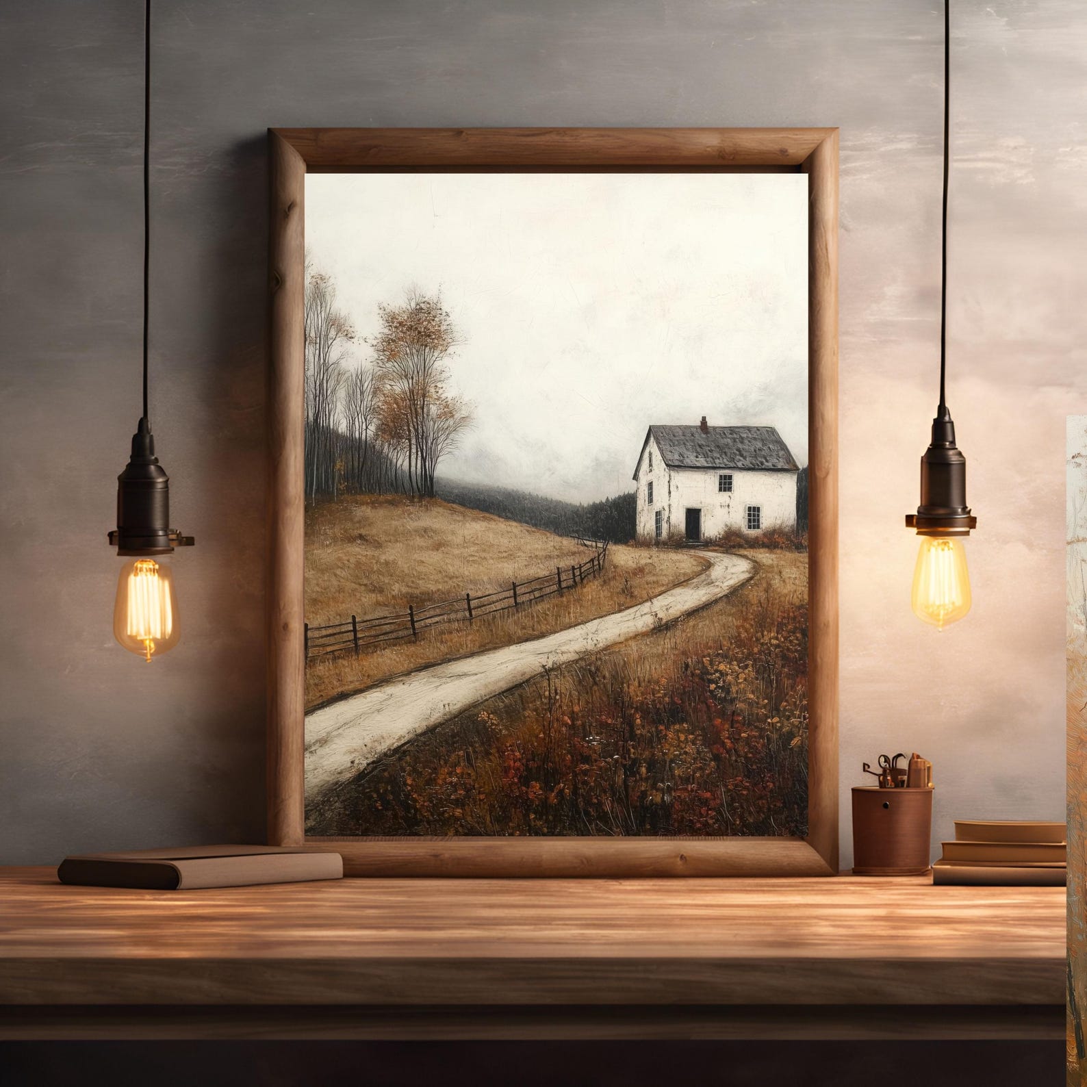 Dark Cottagecore Fall Landscape Print - Vintage Farmhouse Wall Art for ...