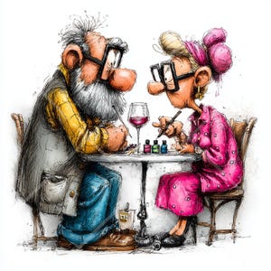 21 Whimsical Elderly Couple Clipart Set, Funny Old Couple Illustration ...