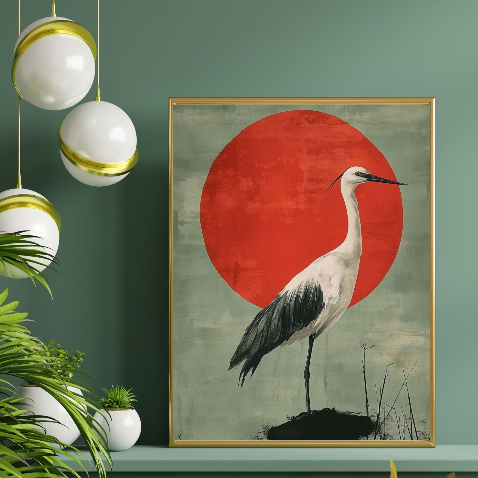 Japandi Crane Wall Art– Zen Bird Digital Print– Minimalist Asian Decor ...