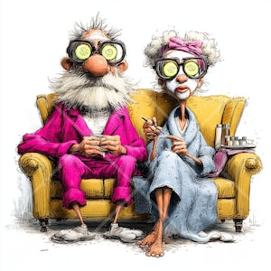 21 Whimsical Elderly Couple Clipart Set, Funny Old Couple Illustration ...
