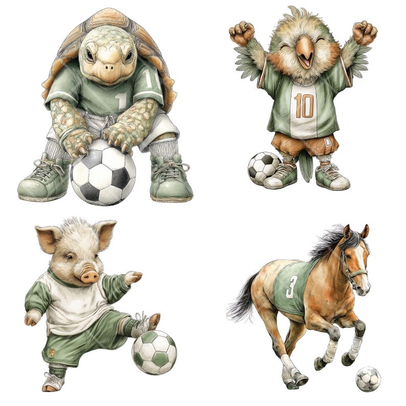 Soccer Animals PNG Bundle, Animal Football Clipart, Sports Kids Design ...