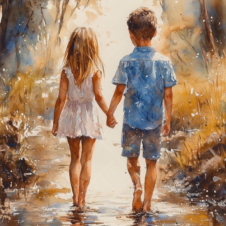 Sibling Love Watercolor Clipart: Brother and Sister Art (digital ...