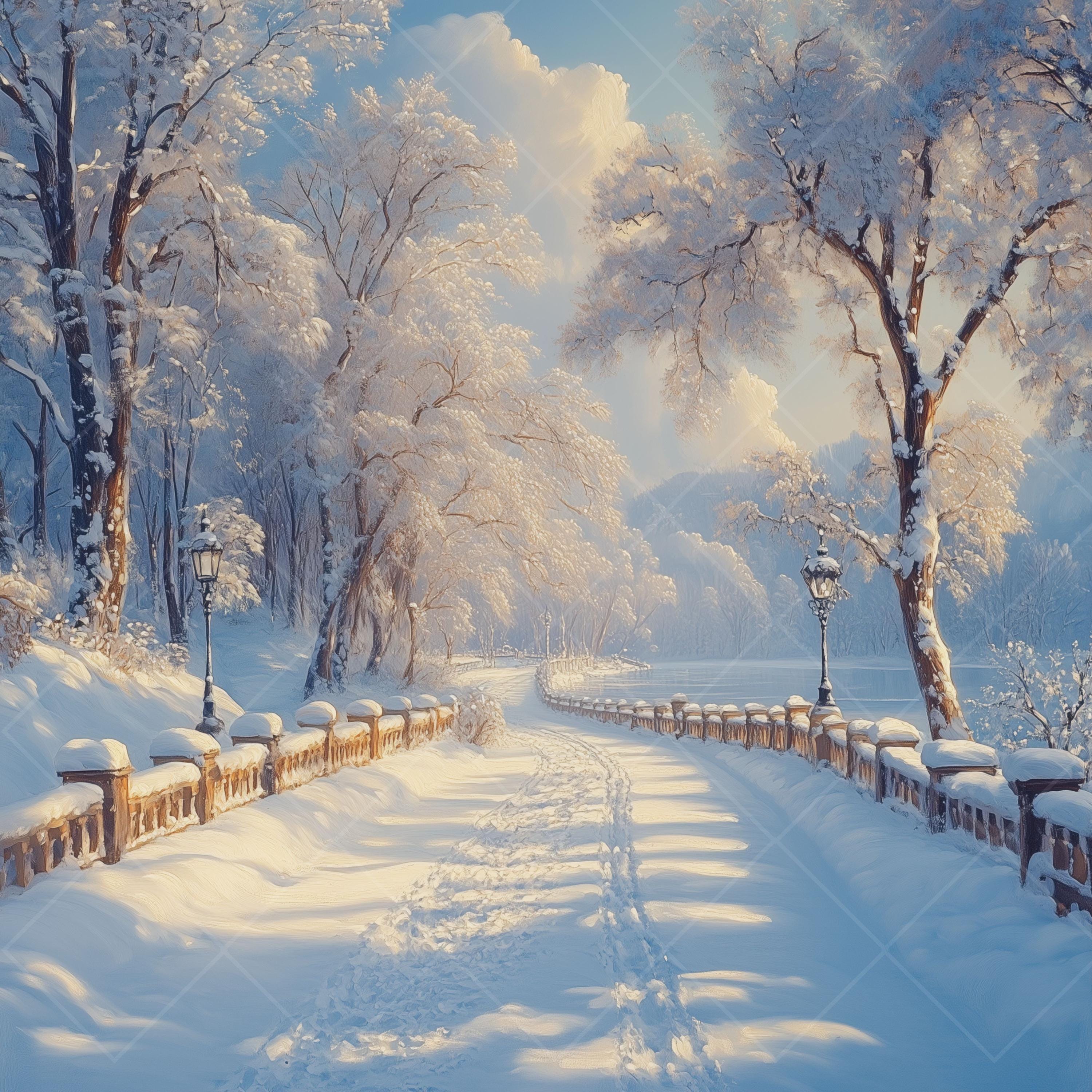 Winter Landscape Clipart Bundle 11 JPG | Snowy Forest & Park Bench ...