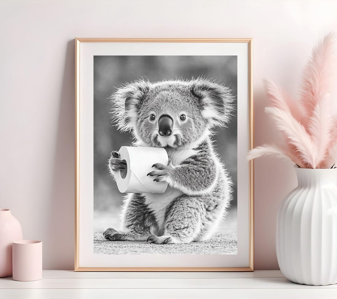 Humorous Koala & Toilet Paper Art-digital Poster for Bathroom Decor ...