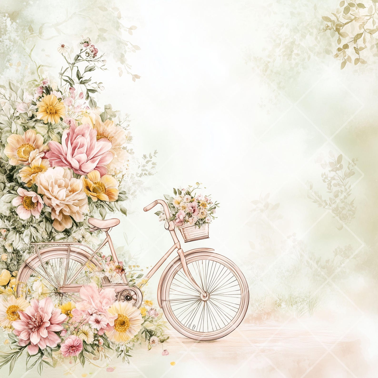Vintage Floral Bicycle Clipart Set, 10 Soft Pastel Jpgs, Bicycle ...