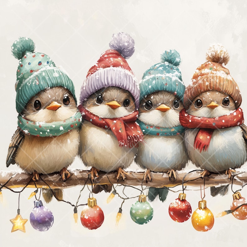 Christmas Bird Clipart: Watercolor Winter Birds With Hats (digital ...