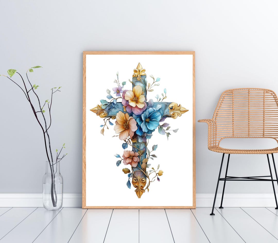 Floral Pastel Cross Wall Art, Beautiful Gradient Watercolor Download ...