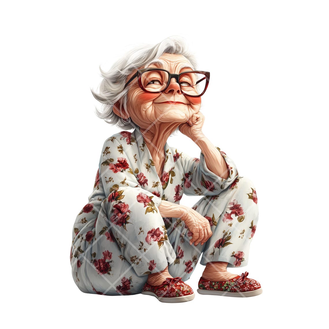 16 Funny Grandma Pyjama Clipart PNG, Cute Old Lady Cartoon Digital ...