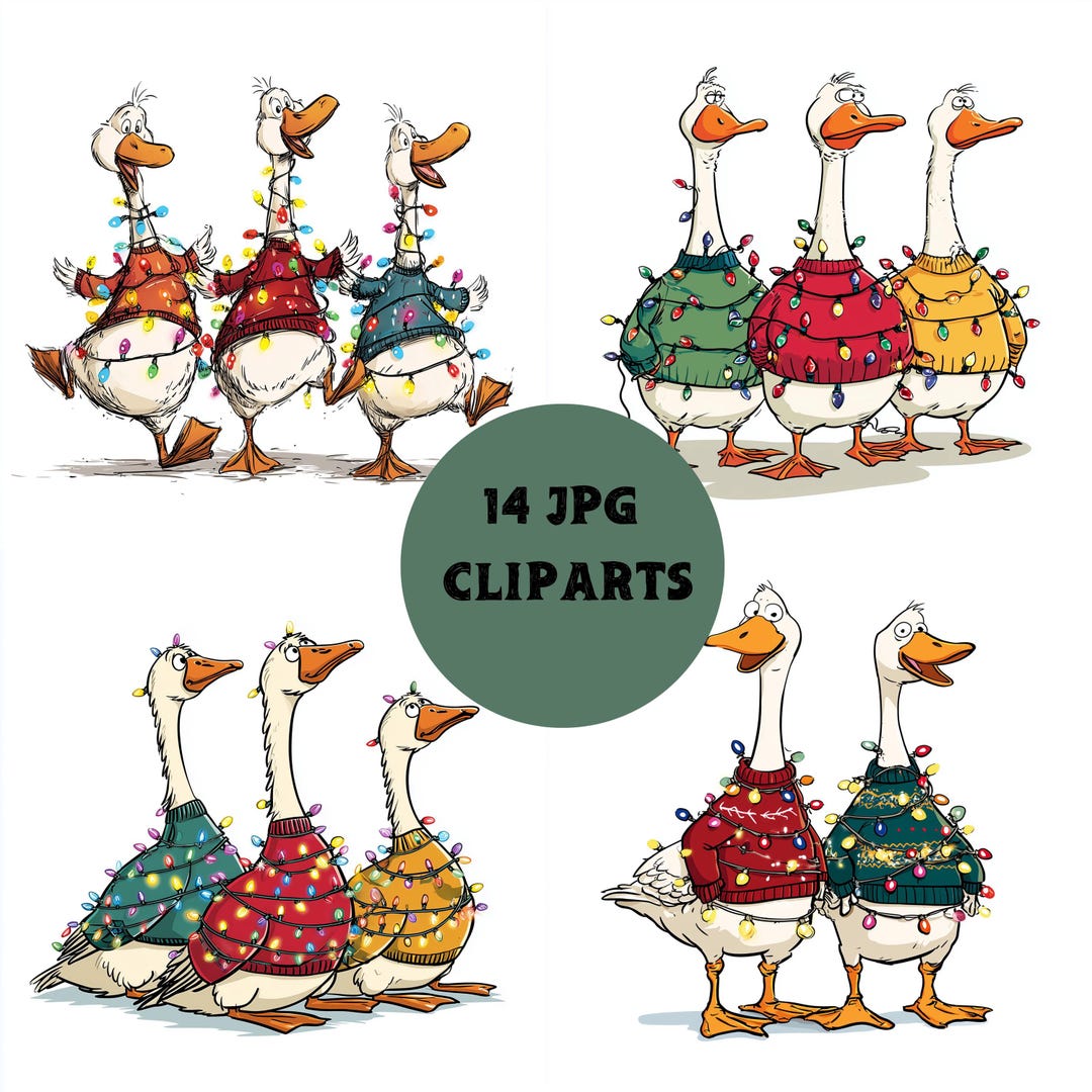 Christmas Goose Clipart Set 14 JPG – Festive Geese in Sweaters ...