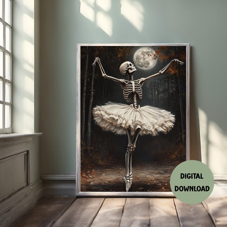 Skeleton Ballerina Art Print: Gothic Halloween Decor (digital Download ...