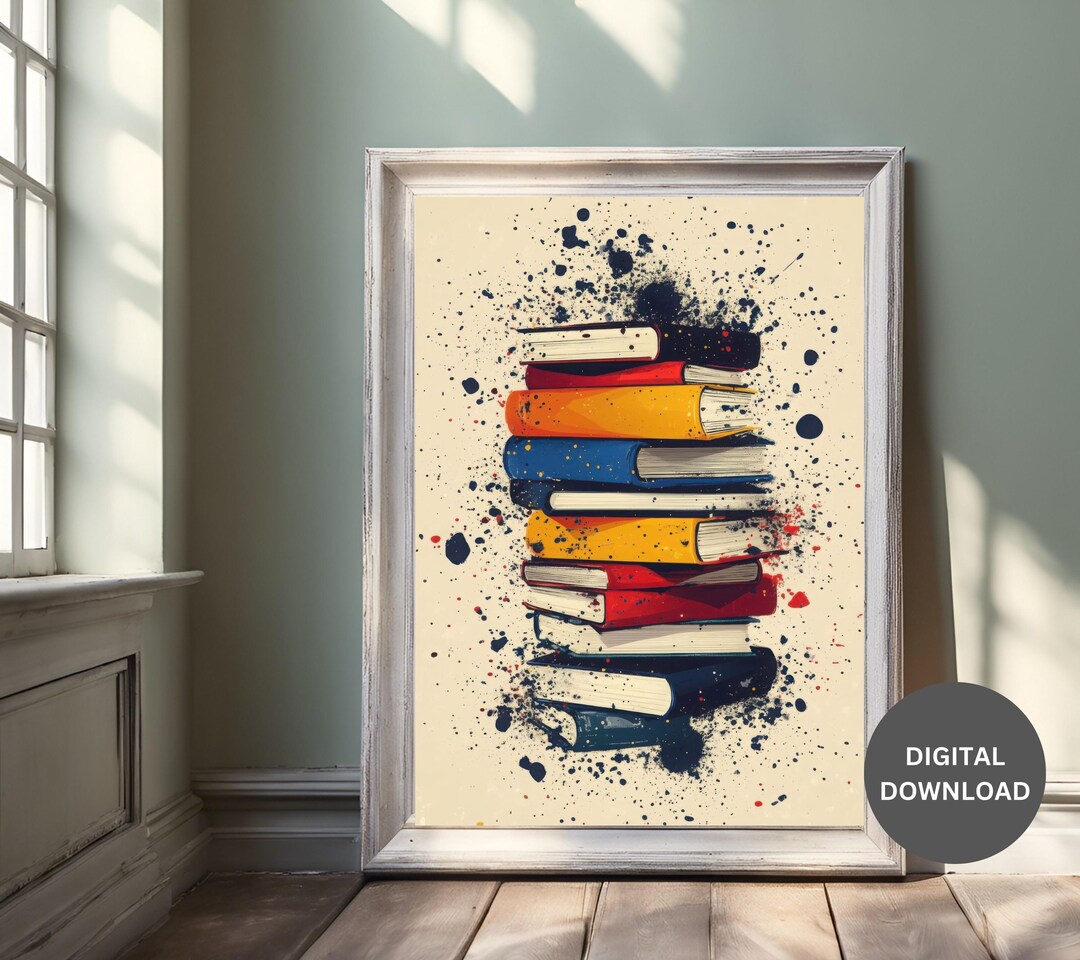 Abstract Book Stack – Colorful Watercolor Splatter Art for Literature ...