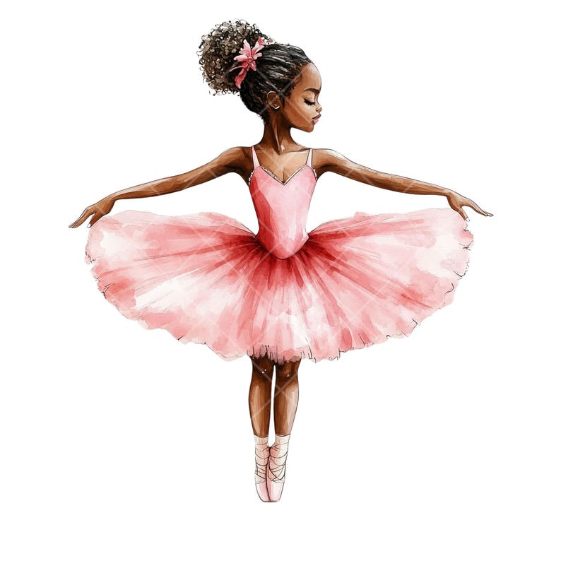 African American Ballerina Clipart: Pink Ballet Dancer PNG (digital ...